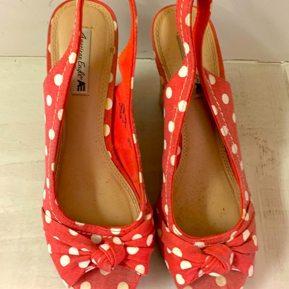 American Eagle By Payless | Shoes | Orange And White Polka Dot Wedge ...
